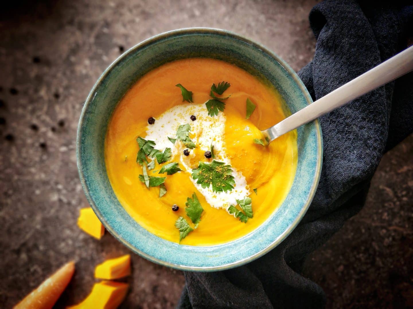 Velouté de potimarron au curry coco
